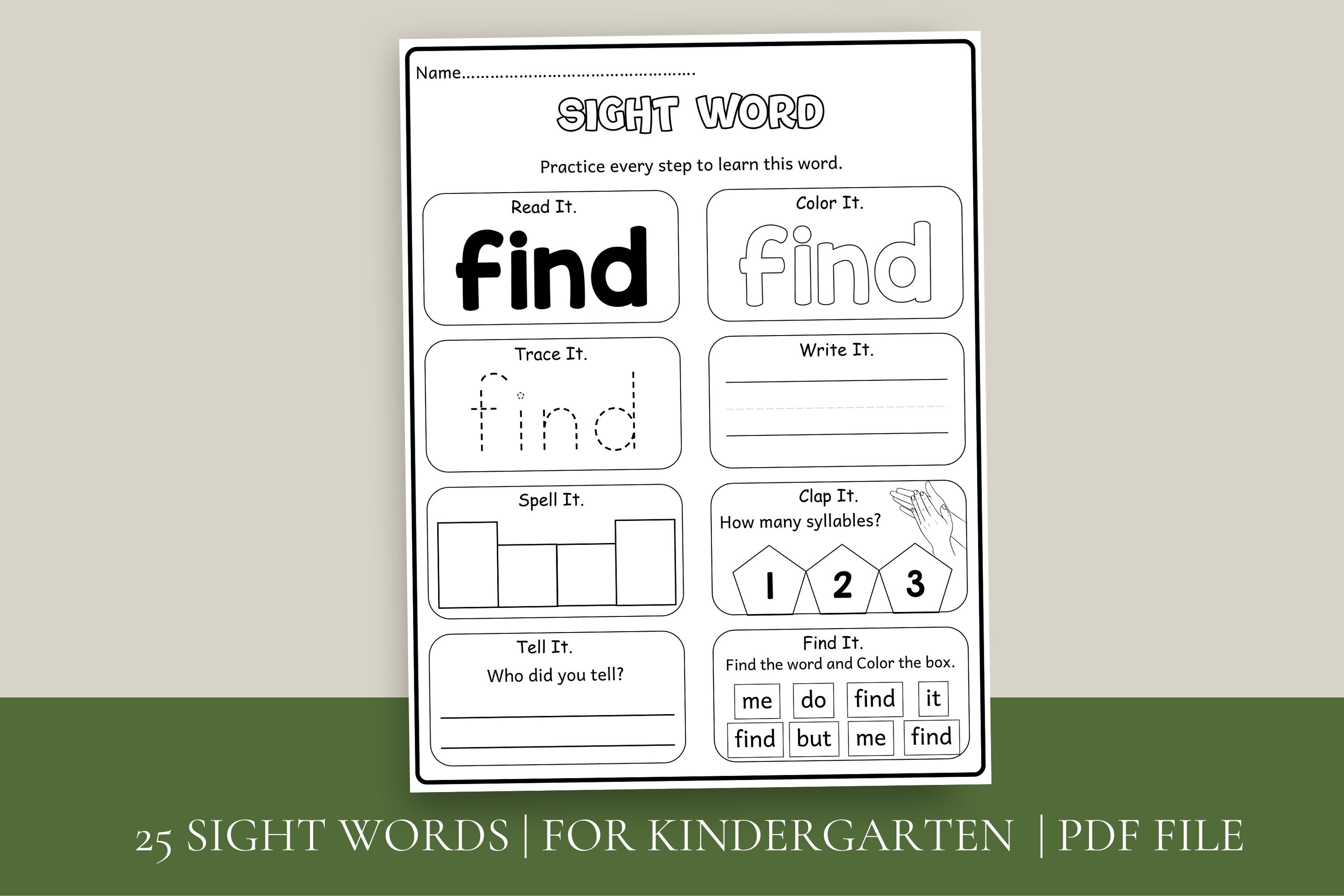 25 Sight Words for Kindergarten, Preschool Sight Words Worksheets ...