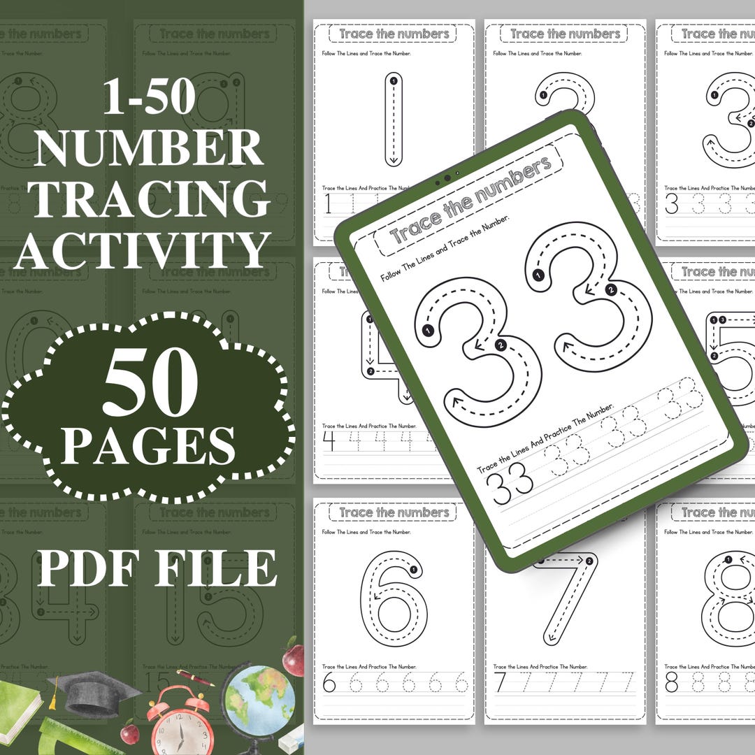 1-50 Number Tracing Worksheets, Printable Preschool Activities, Number ...