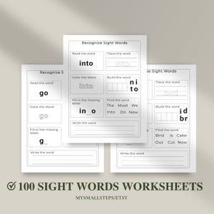 100 Printable Sight Words, Kindergarten Sight Word Worksheets ...