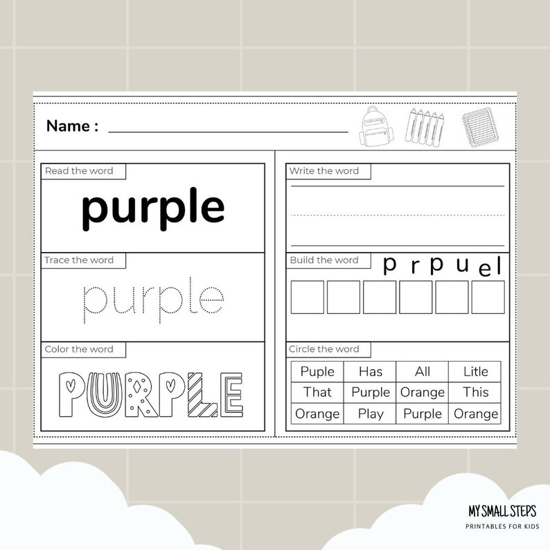 50 Printable Sight Words, Kindergarten Sight Word Worksheets, Preschool ...