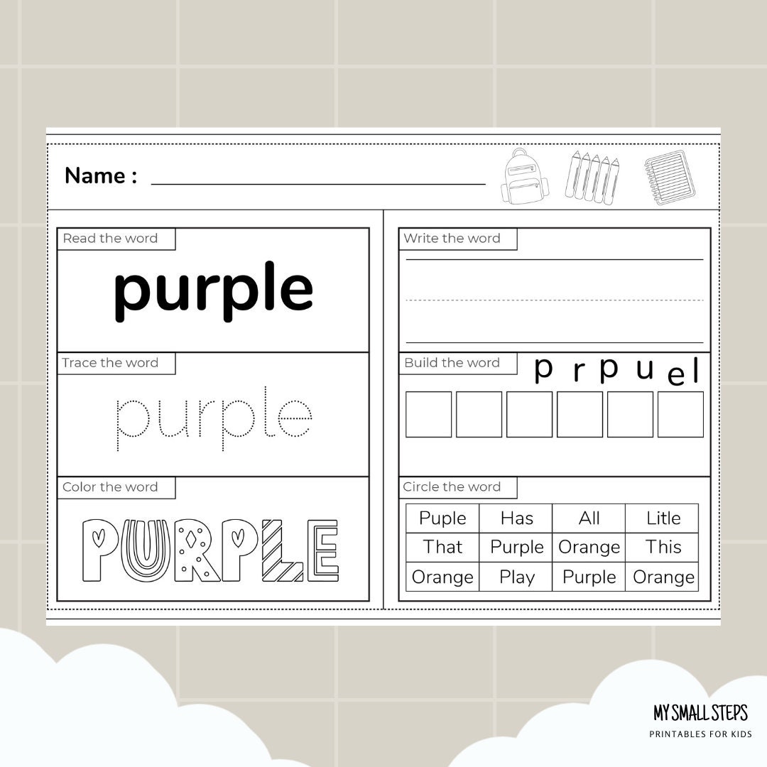 50 Printable Sight Words, Kindergarten Sight Word Worksheets, Preschool ...
