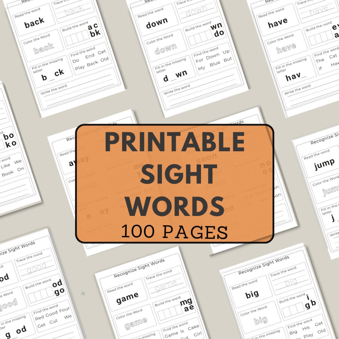 100 Printable Sight Words, Kindergarten Sight Word Worksheets ...
