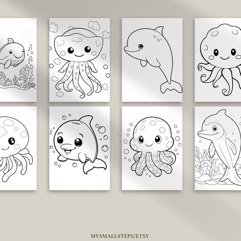 Ocean Animal Coloring Pages, Easy Coloring Pages for Kids and Adults ...