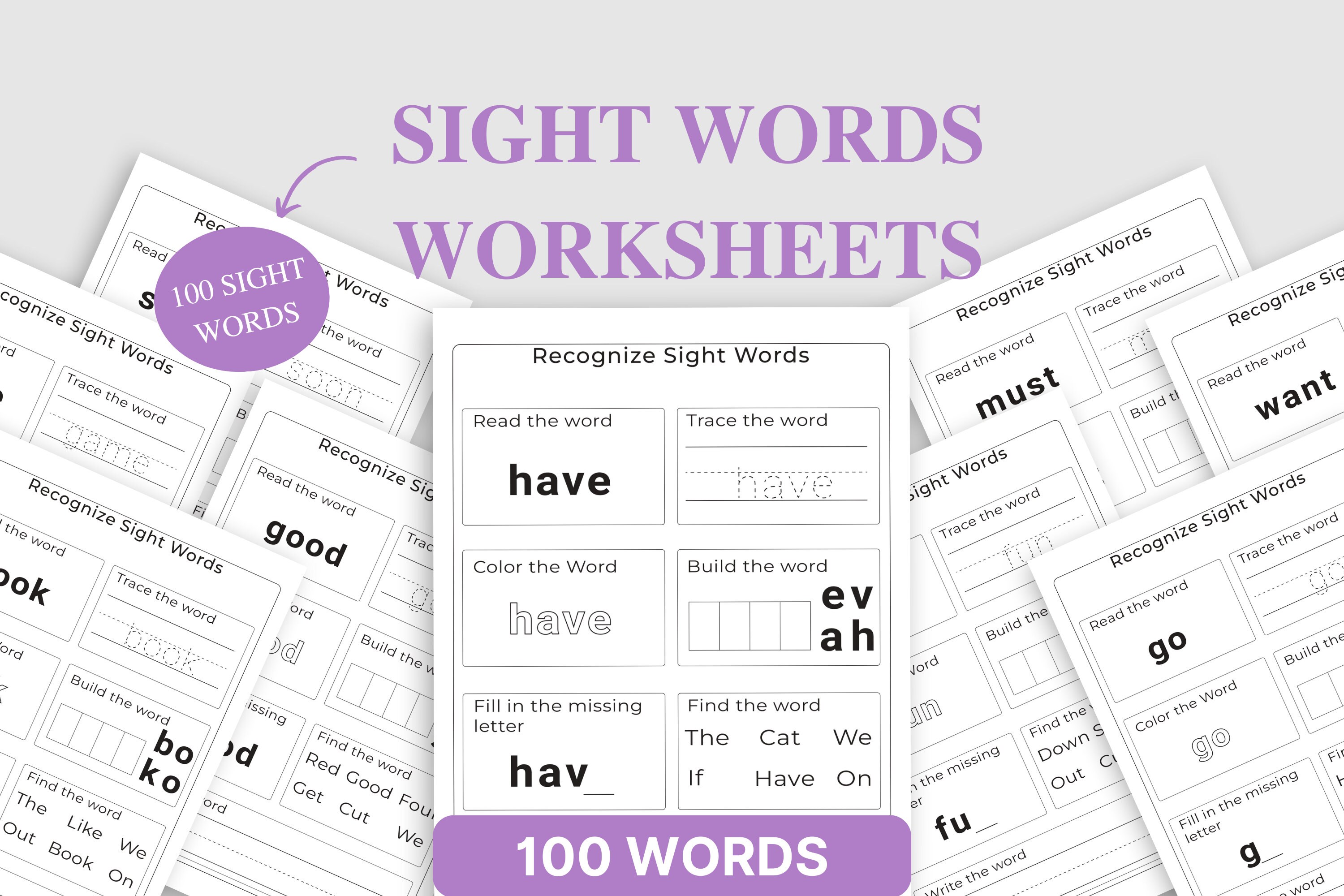 100 Printable Sight Words, Kindergarten Sight Word Worksheets ...
