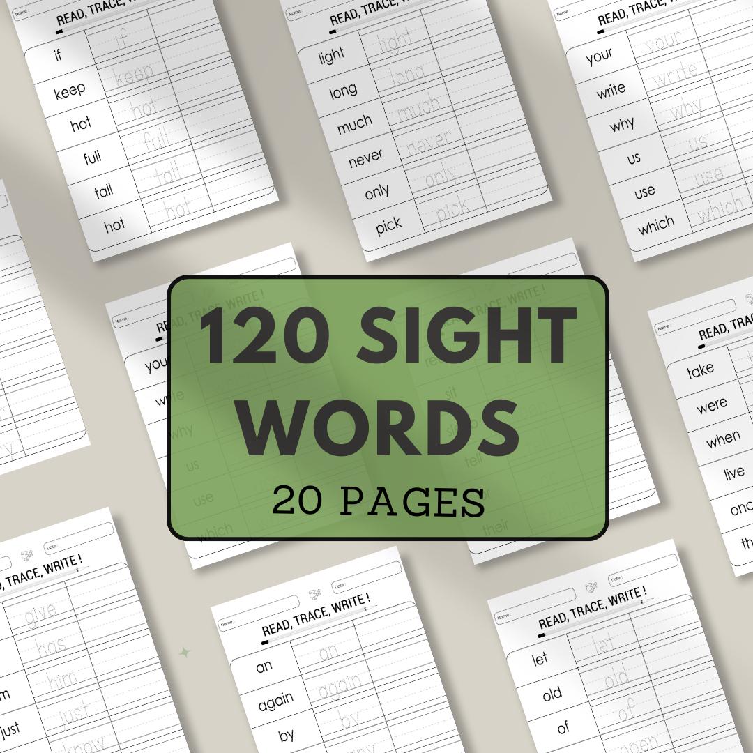 120 Printable Sight Words, Kindergarten Sight Word Worksheets ...