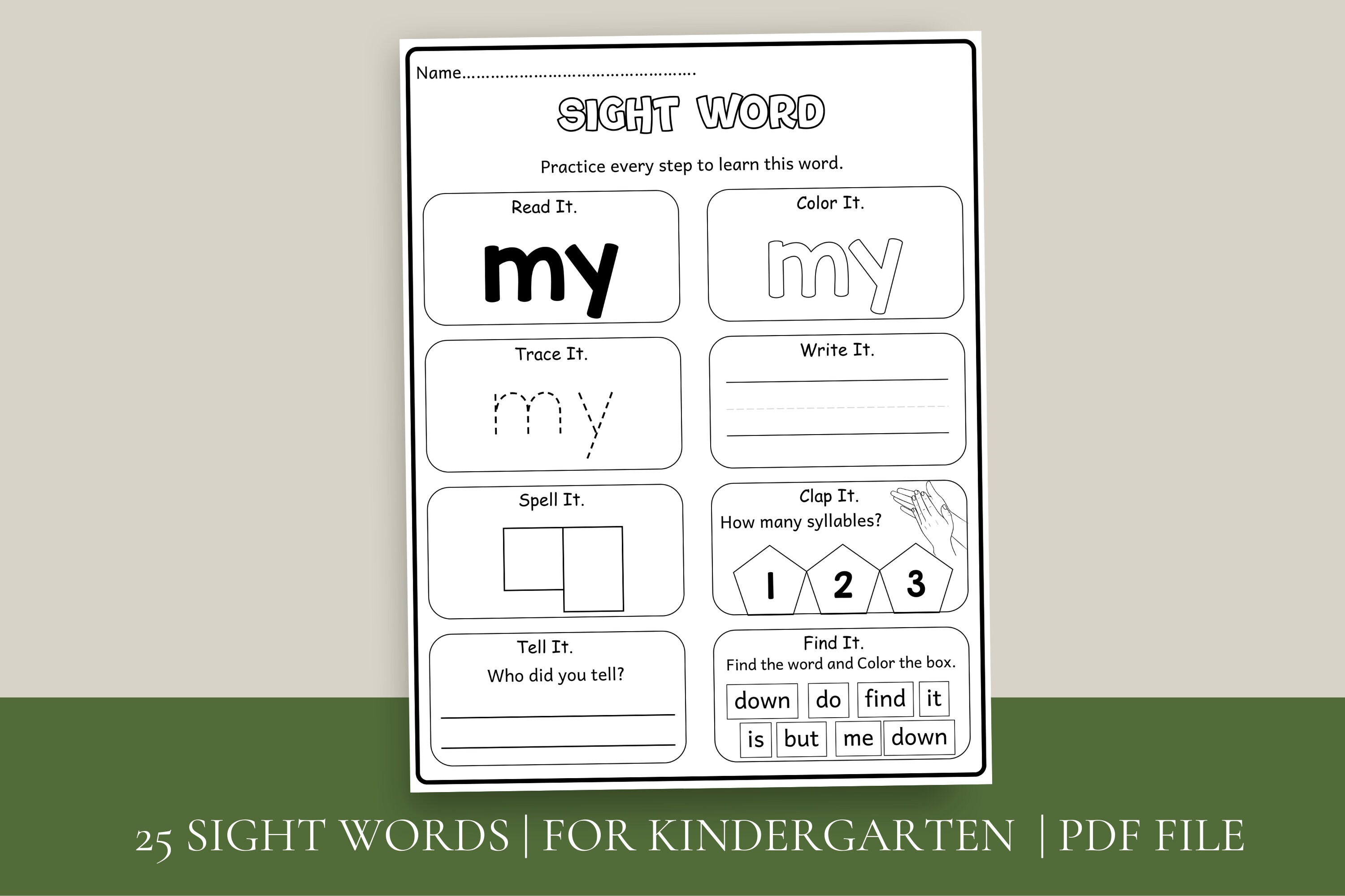 25 Sight Words for Kindergarten, Preschool Sight Words Worksheets ...