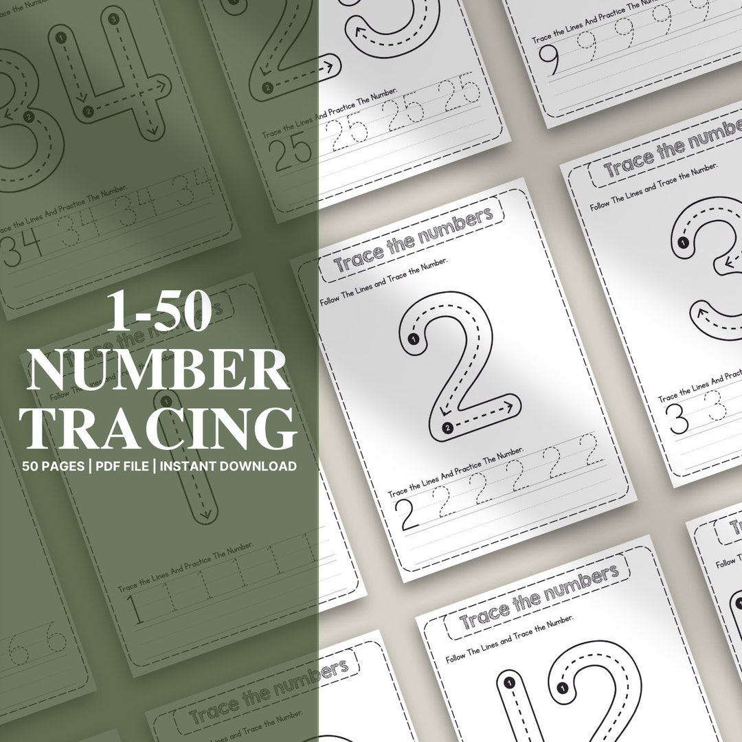 1-50 Number Tracing Worksheets, Printable Preschool Activities, Number ...