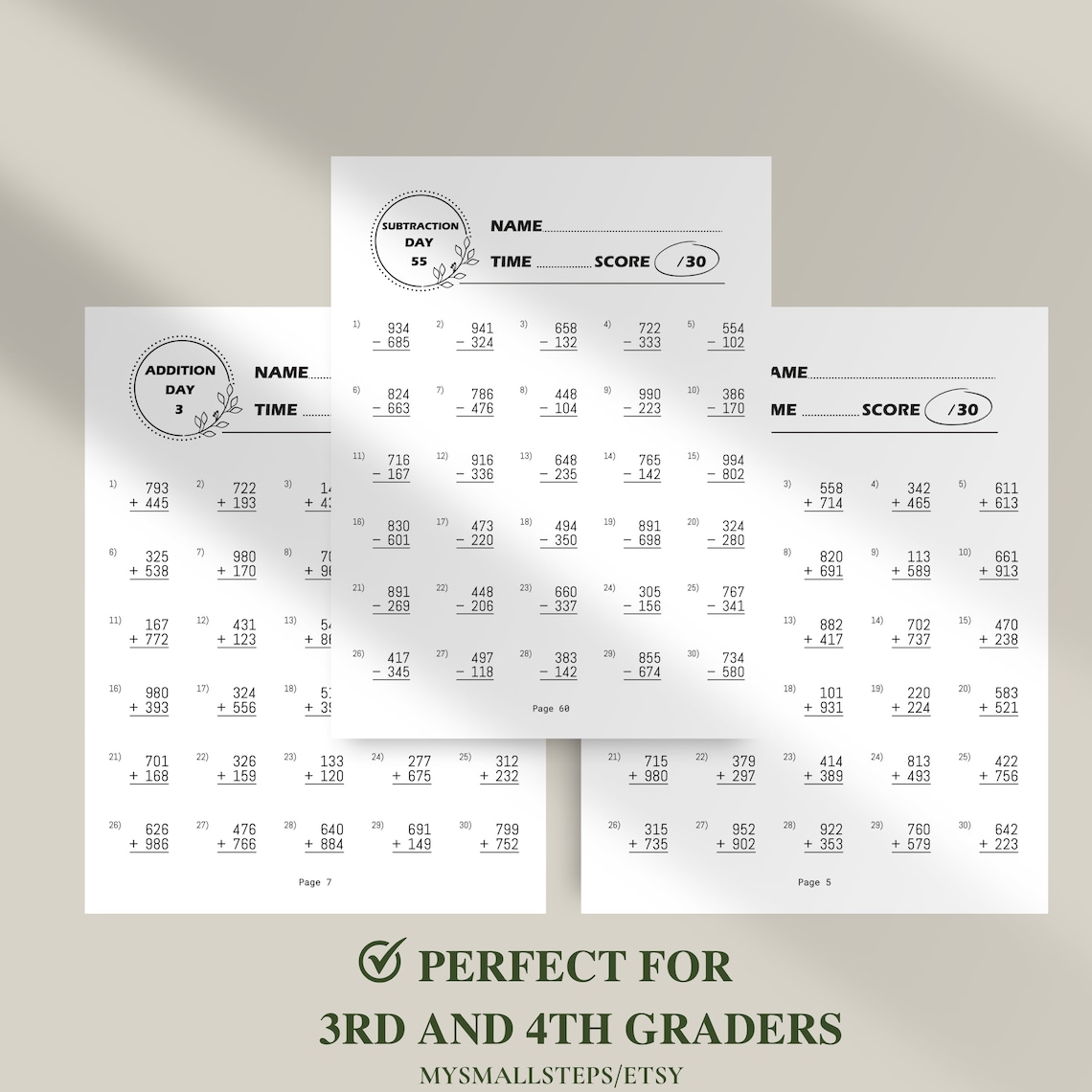 4th Grade Addition and Subtraction Worksheets, Elementary Math Problems ...