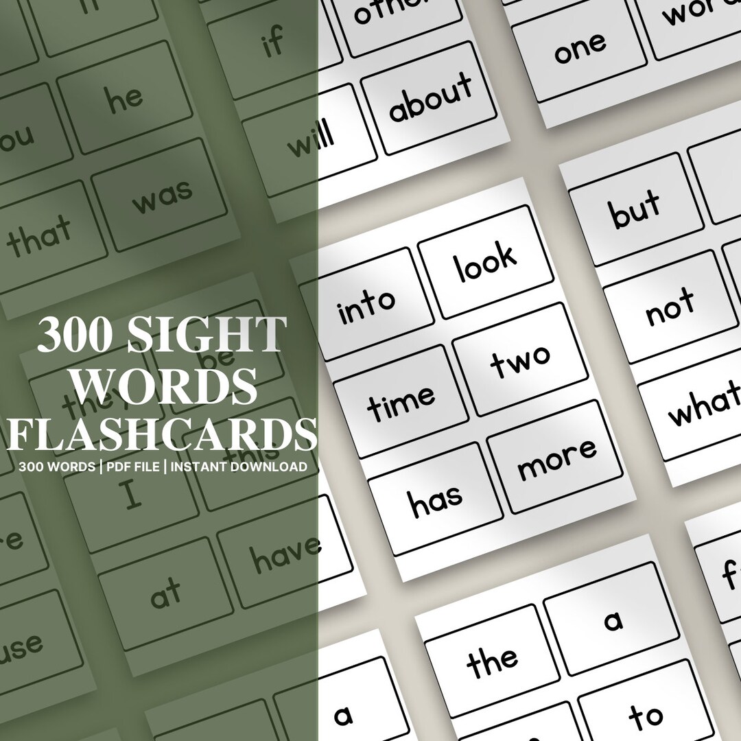 300 Sight Words Flashcards, Printable Kindergarten Words, Preschool ...