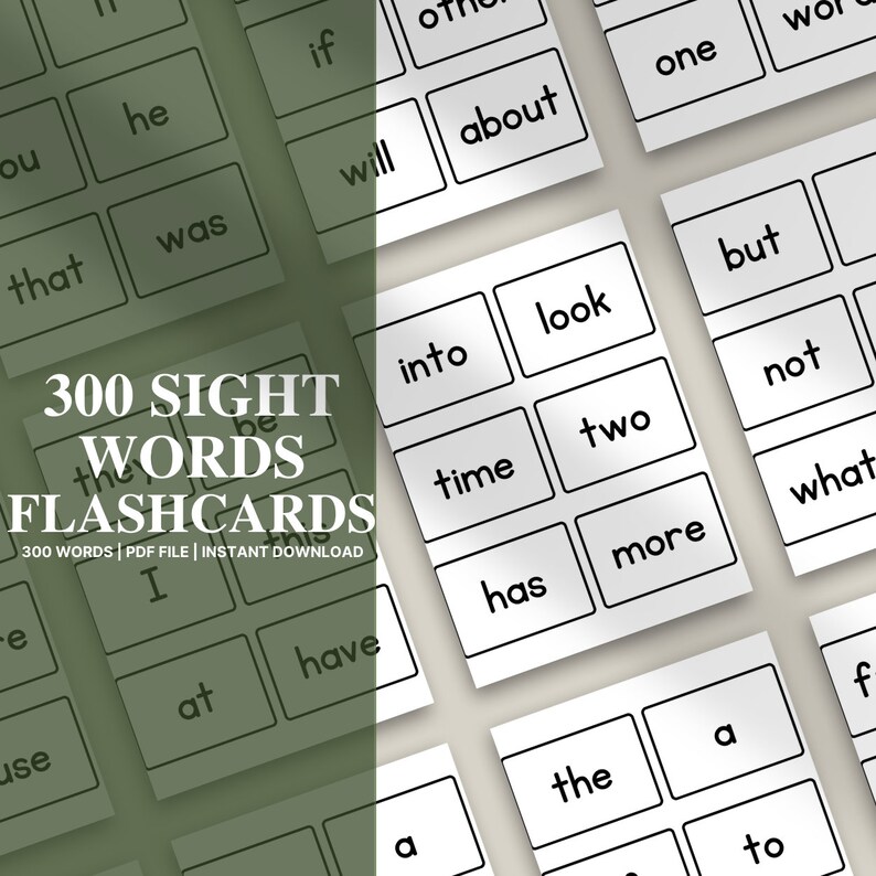 300 Sight Words Flashcards, Printable Kindergarten Words, Preschool ...
