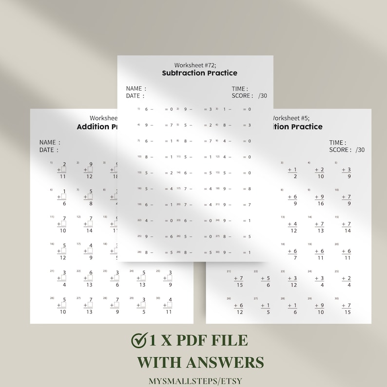 Addition and Subtraction Worksheets, Busy Book Printable, 1st Grade ...