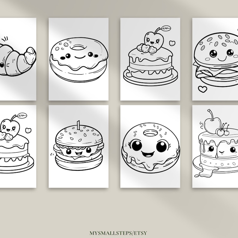Kawaii Coloring Pages for Kids, Printable Cute Coloring Book, Food ...