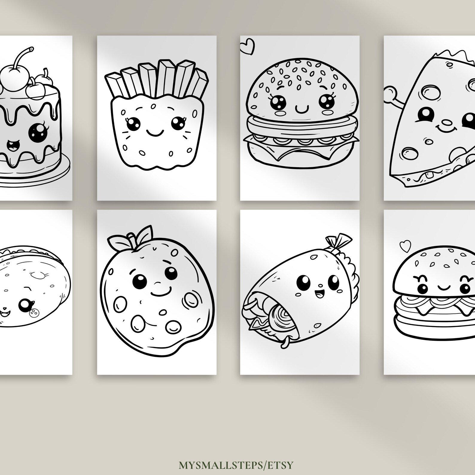 Kawaii Coloring Pages for Kids, Printable Cute Coloring Book, Food ...