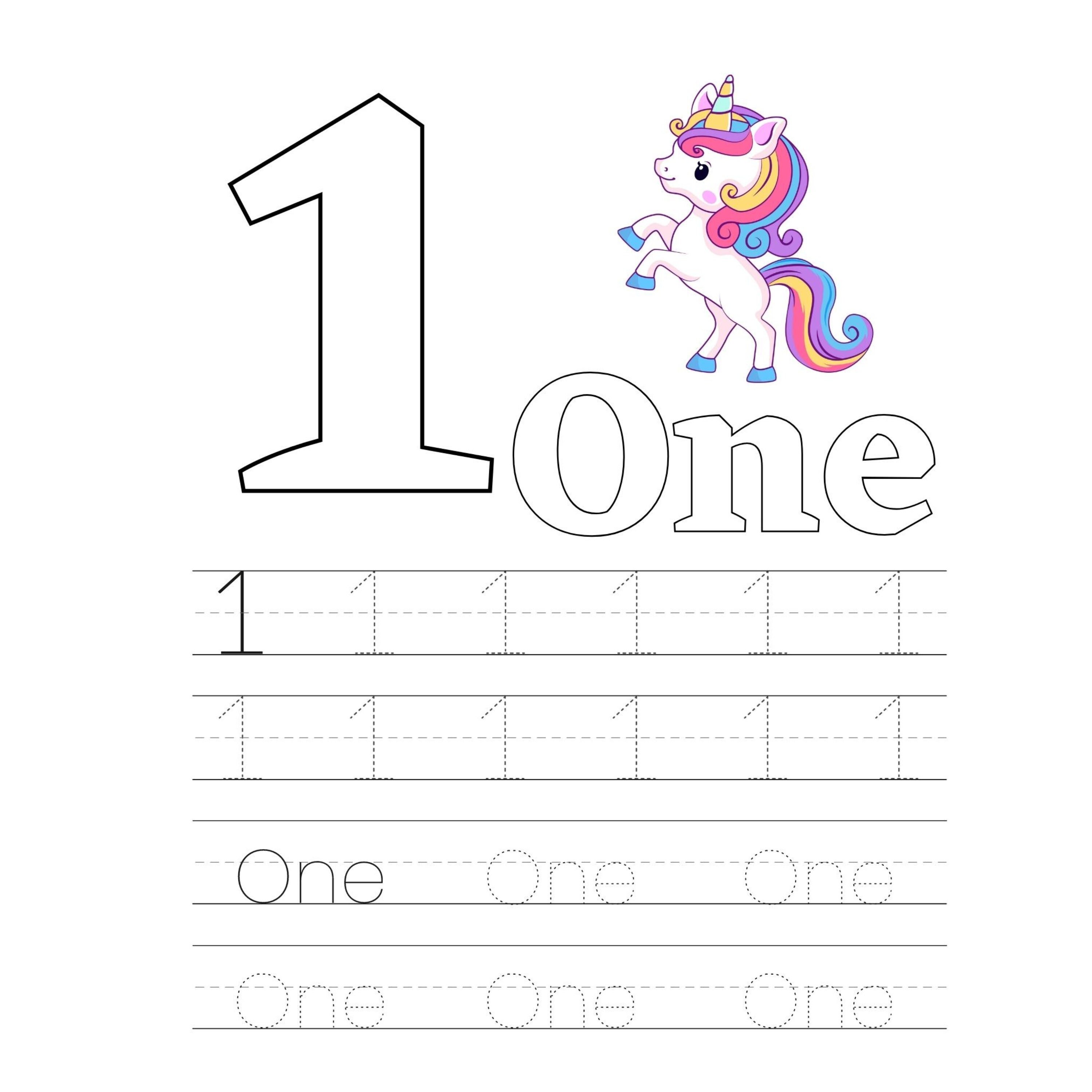 Unicorn Number Tracing Worksheets, Printable Math Activities, Traceable ...