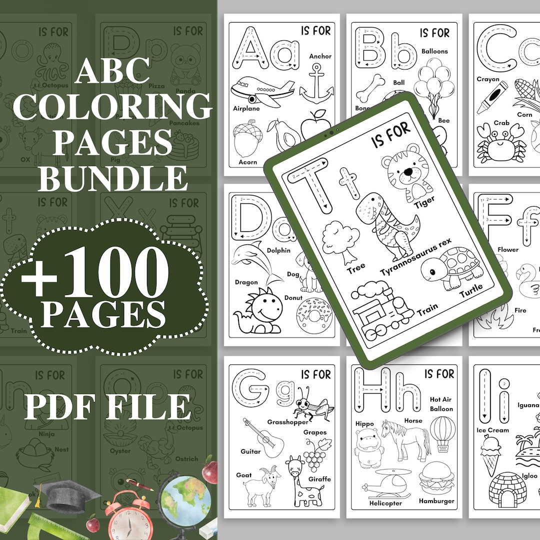 100 Alphabet Coloring Pages, ABC Coloring Book, Kindergarten Worksheets ...