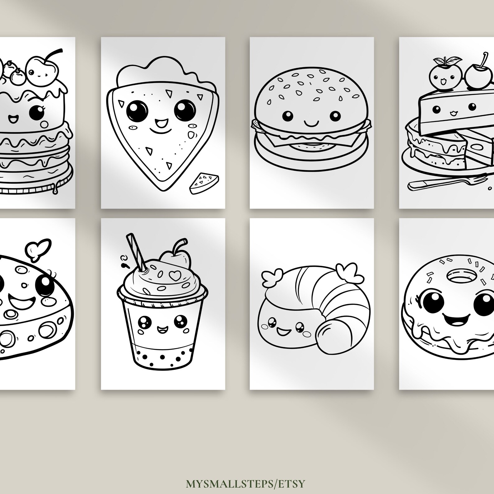 Kawaii Coloring Pages for Kids, Printable Cute Coloring Book, Food ...