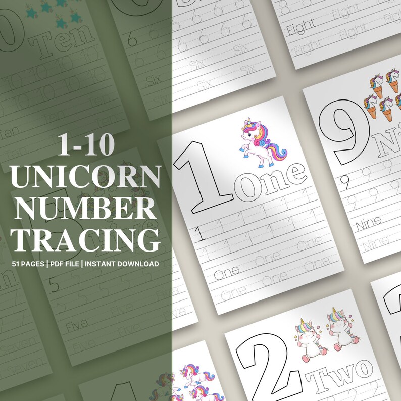 1-10 Number Tracing Worksheets, Printable Math Activities, Traceable ...