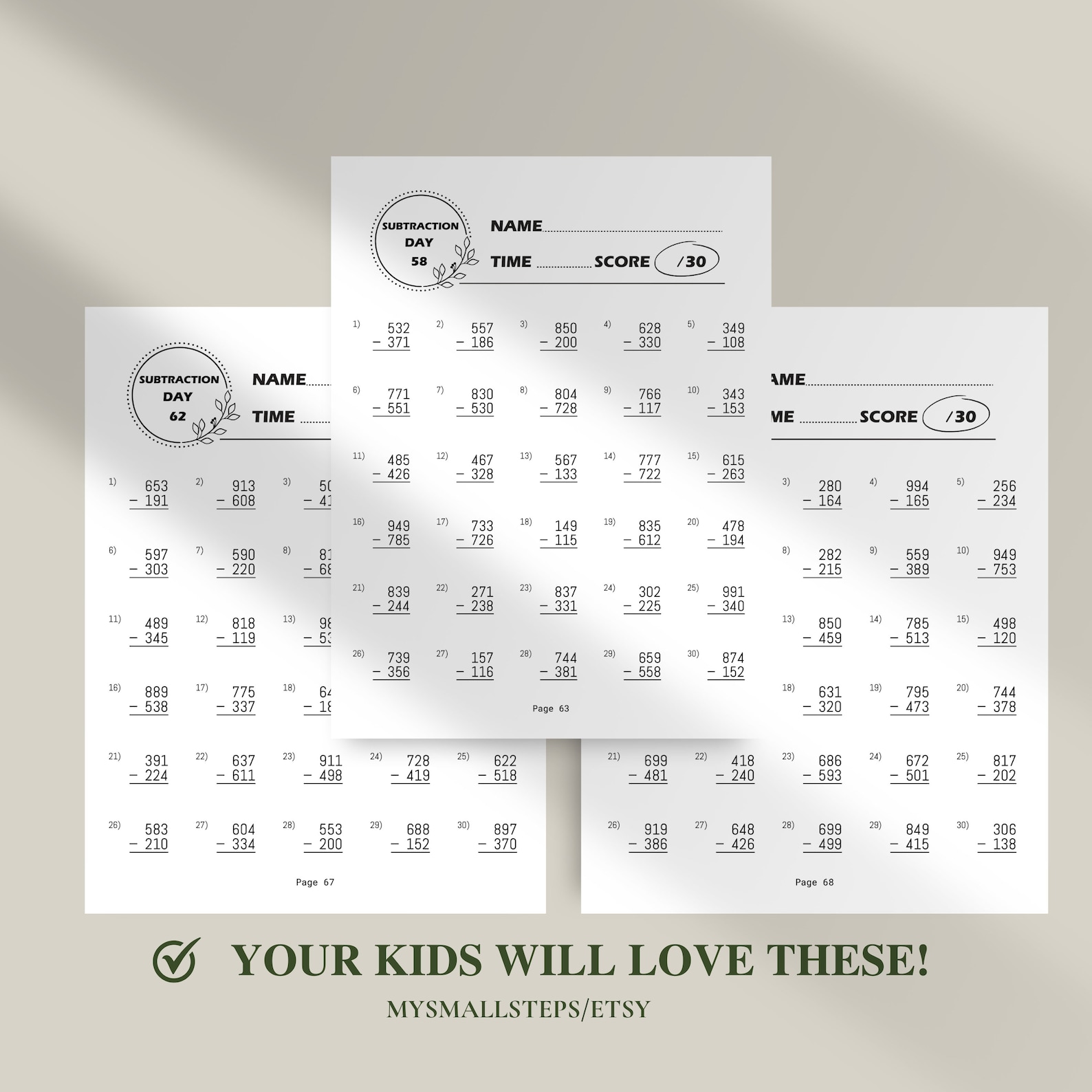 Addition and Subtraction Worksheets Third Grade, Elementary Math ...
