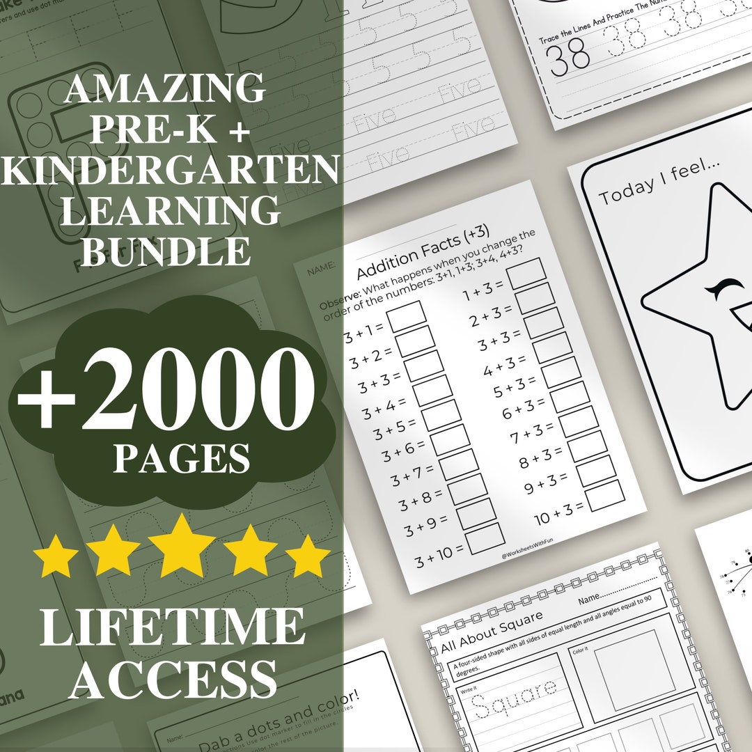 Pre-k Worksheets, Kindergarten Workbook, Learning Binder PDF, Printable ...