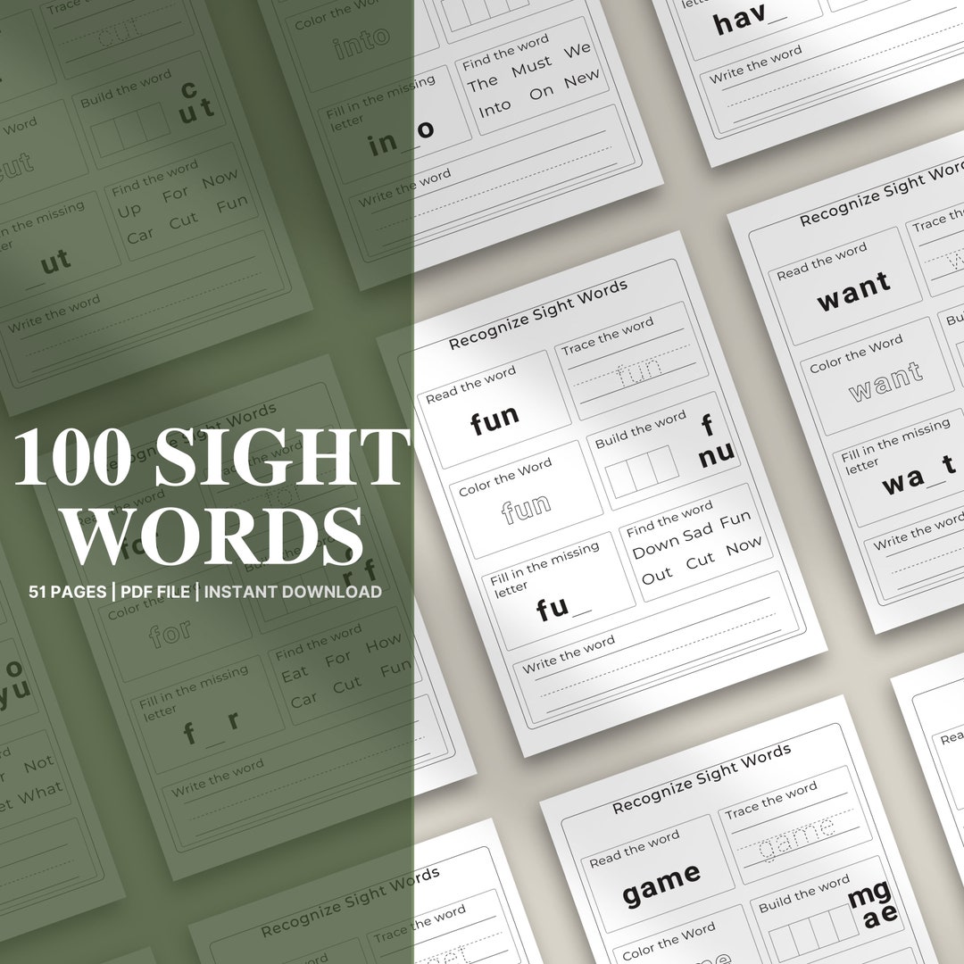 100 Printable Sight Words, Kindergarten Sight Word Worksheets ...