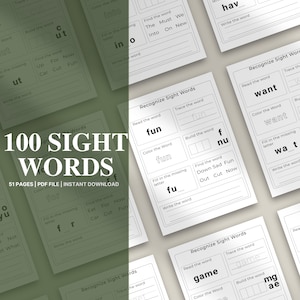 100 Printable Sight Words, Kindergarten Sight Word Worksheets ...