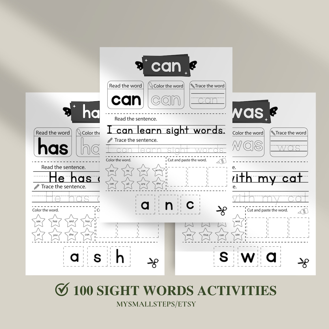 Sight Word Practice Bundle, Printable Sight Words Worksheets, High ...