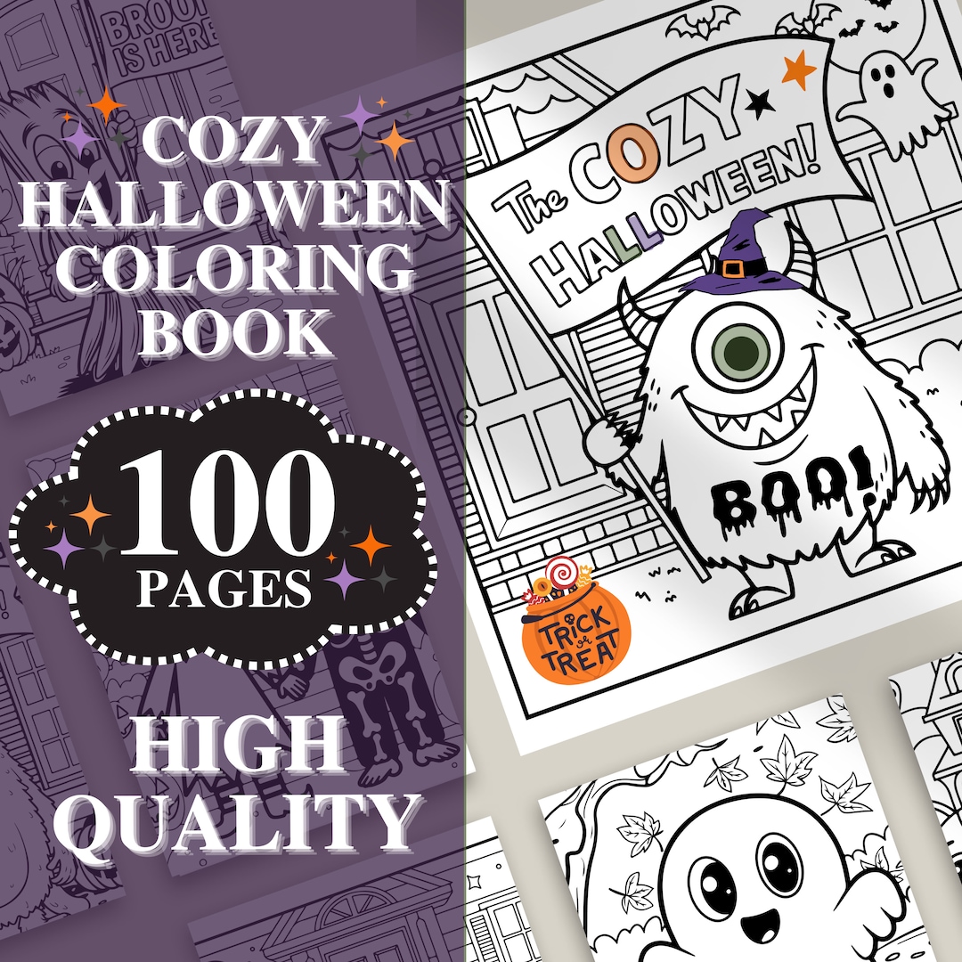 Cozy Halloween Coloring Book, Printable Fall Coloring Pages, Easy ...