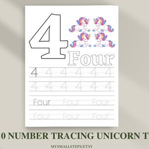 Unicorn Number Tracing Worksheets, Printable Math Activities, Traceable ...
