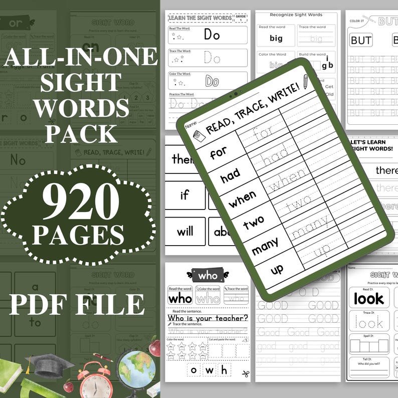 Sight Word Practice Bundle, Printable Sight Words Worksheets, High ...
