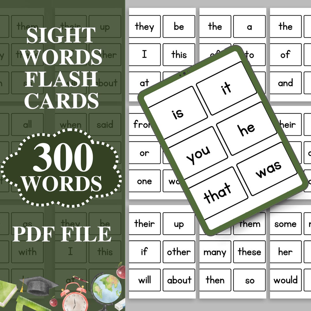 300 Sight Words Flashcards, Printable Kindergarten Words, Preschool ...