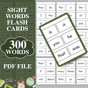300 Sight Words Flashcards, Printable Kindergarten Words, Preschool ...