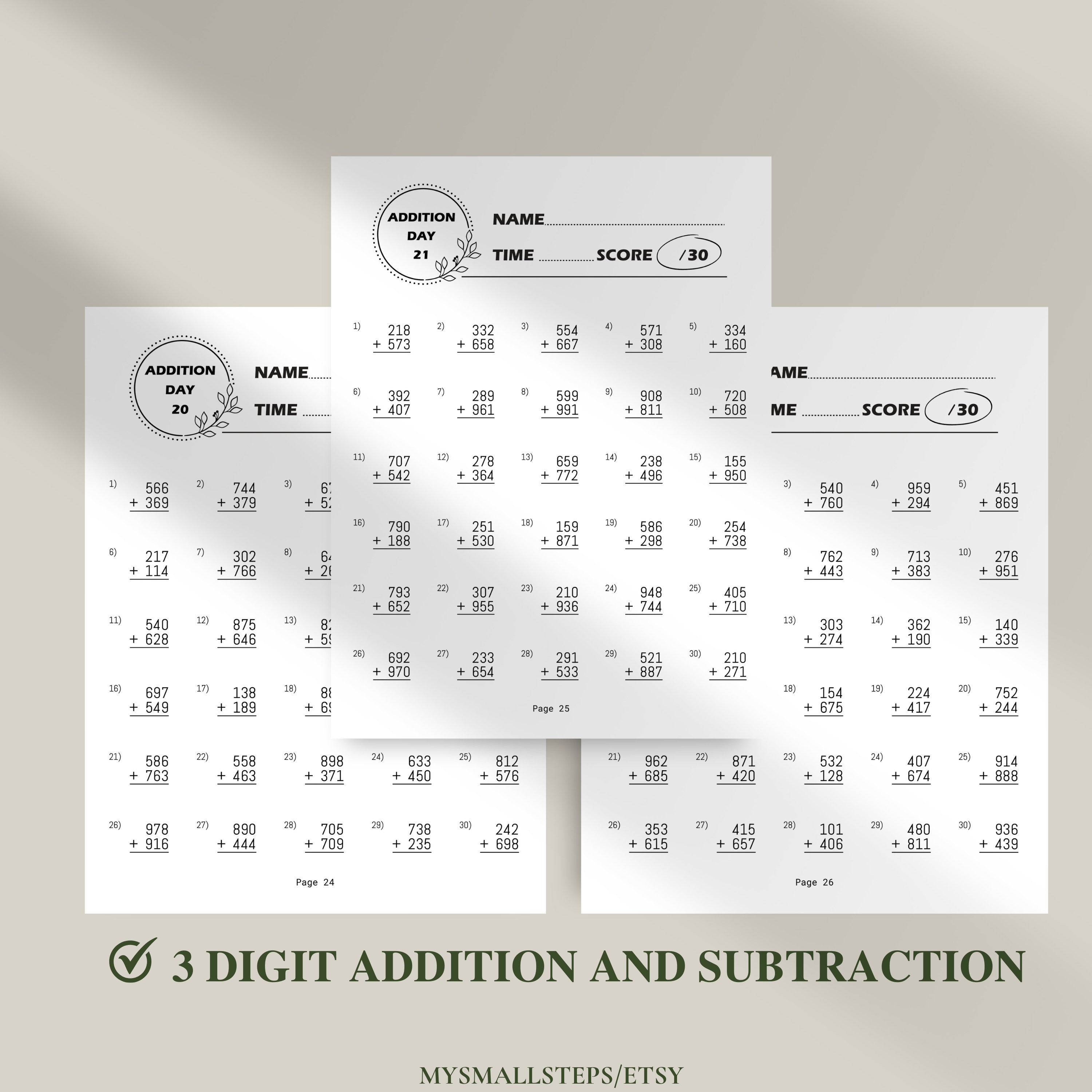 4th Grade Addition and Subtraction Worksheets, Elementary Math Problems ...