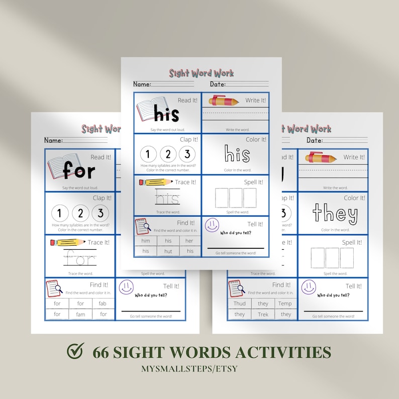 Sight Word Practice Bundle, Printable Sight Words Worksheets, High ...