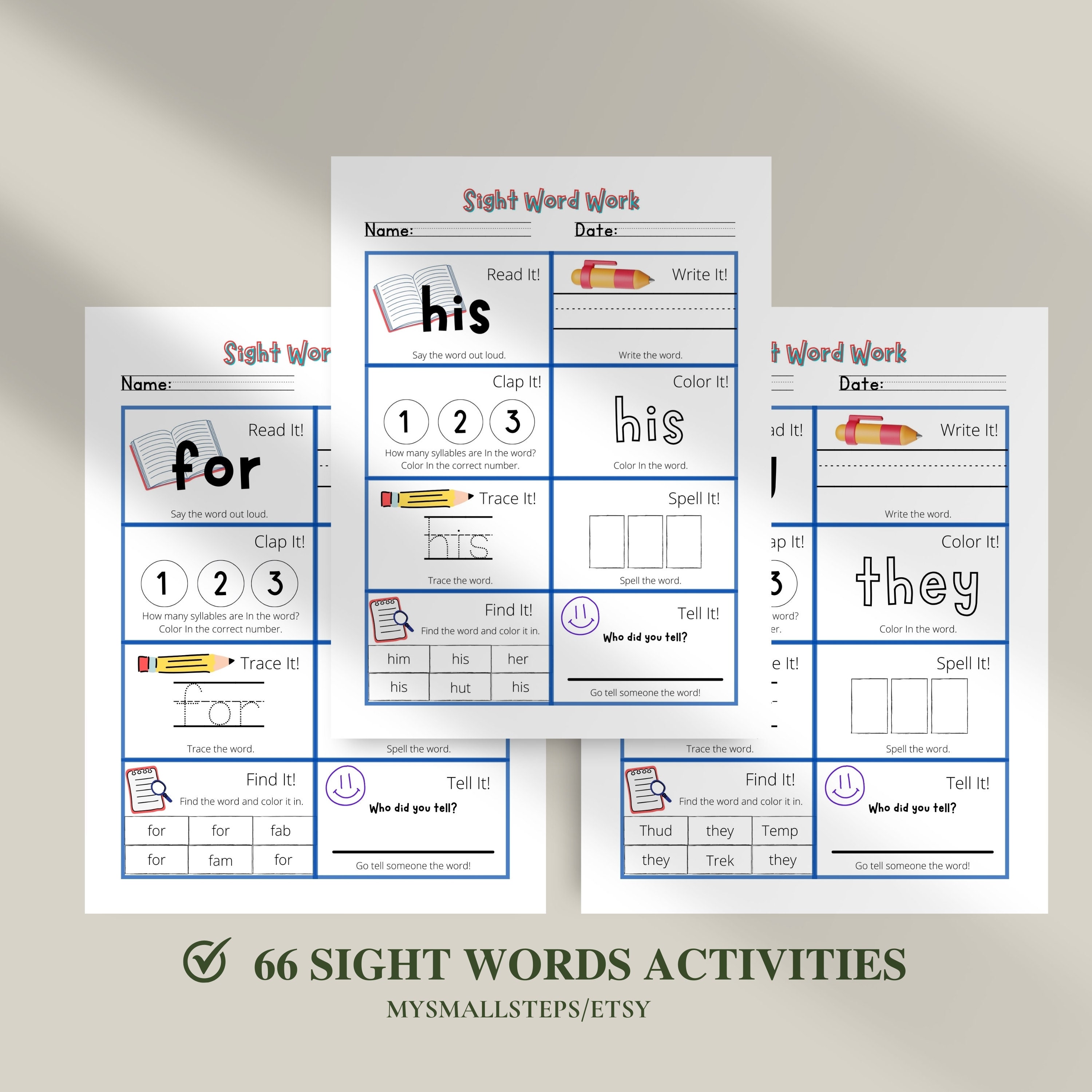 Sight Word Practice Bundle, Printable Sight Words Worksheets, High ...