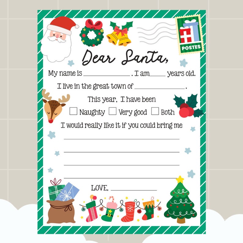 Dear Santa Letter Letter to Santa Printable Christmas Wish - Etsy