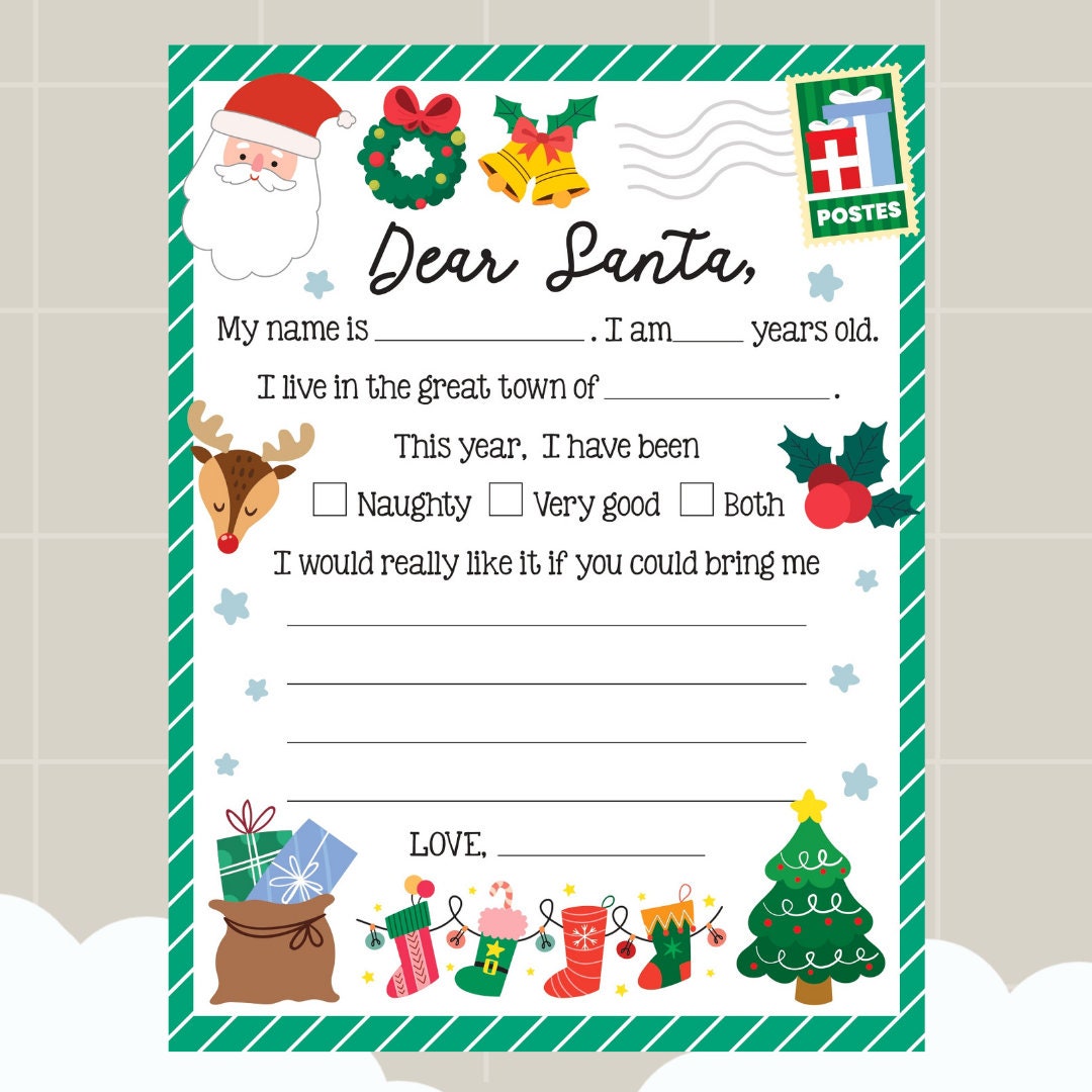 Dear Santa Letter Letter to Santa Printable Christmas Wish - Etsy