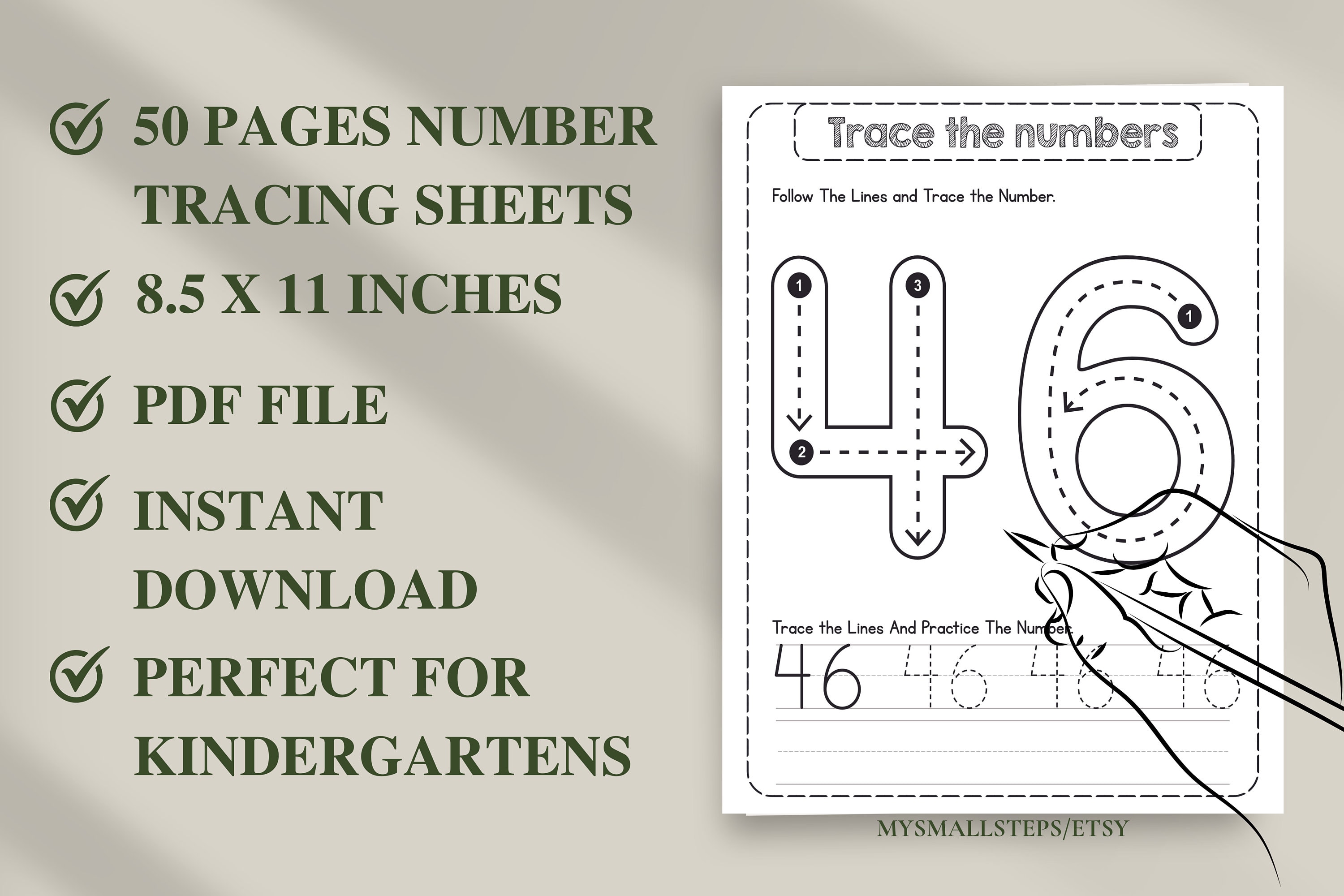 1-50 Number Tracing Worksheets, Printable Preschool Activities, Number ...