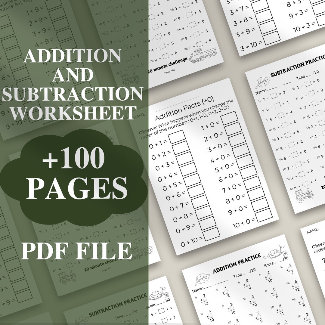 Addition and Subtraction Worksheet, 1st Grade Math Bundle, Busy Book ...