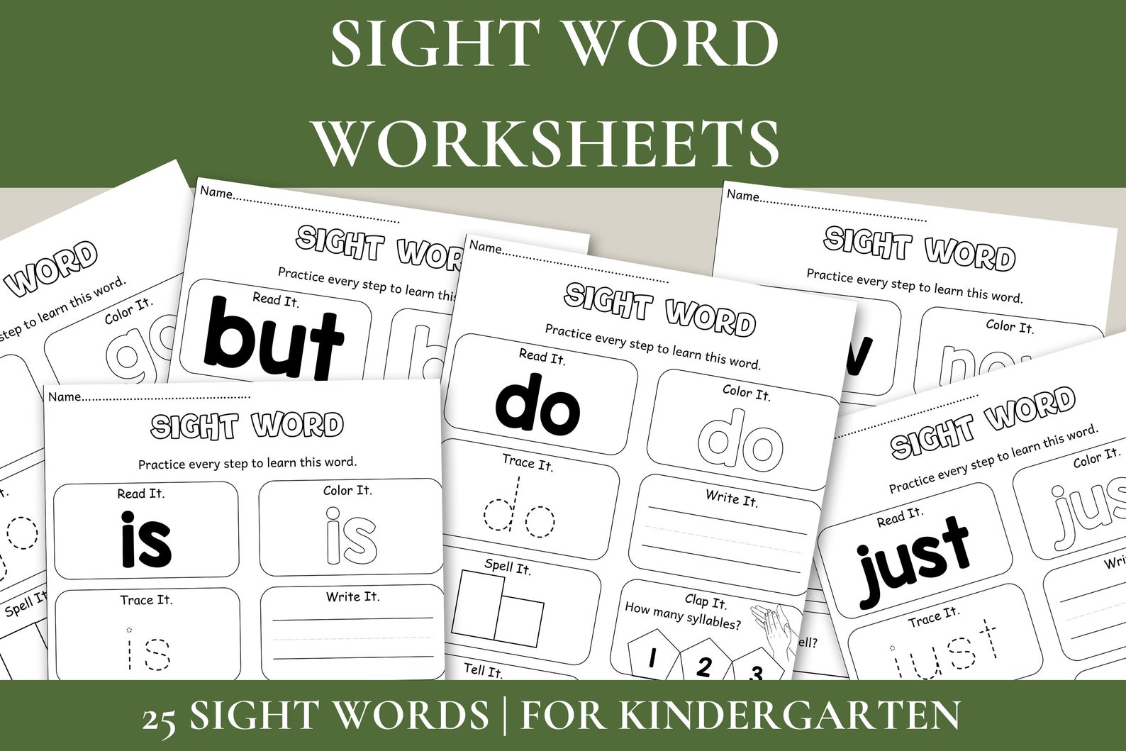 25 Sight Words for Kindergarten, Preschool Sight Words Worksheets ...
