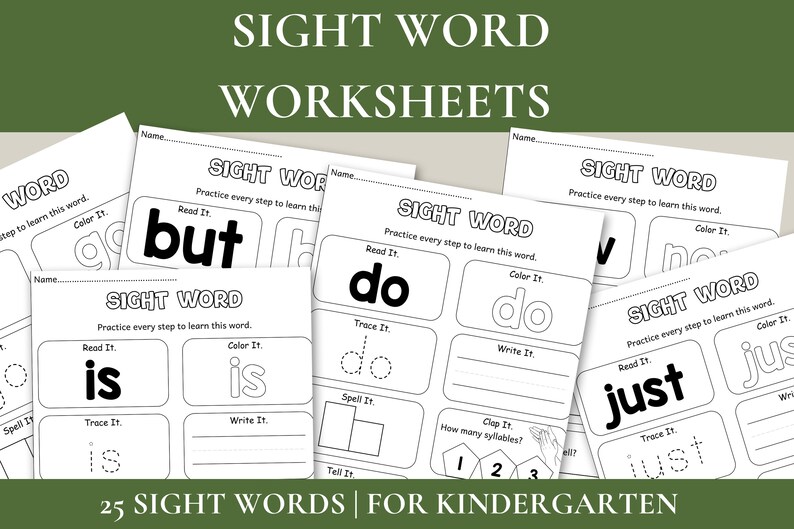 25 Sight Words for Kindergarten, Preschool Sight Words Worksheets ...