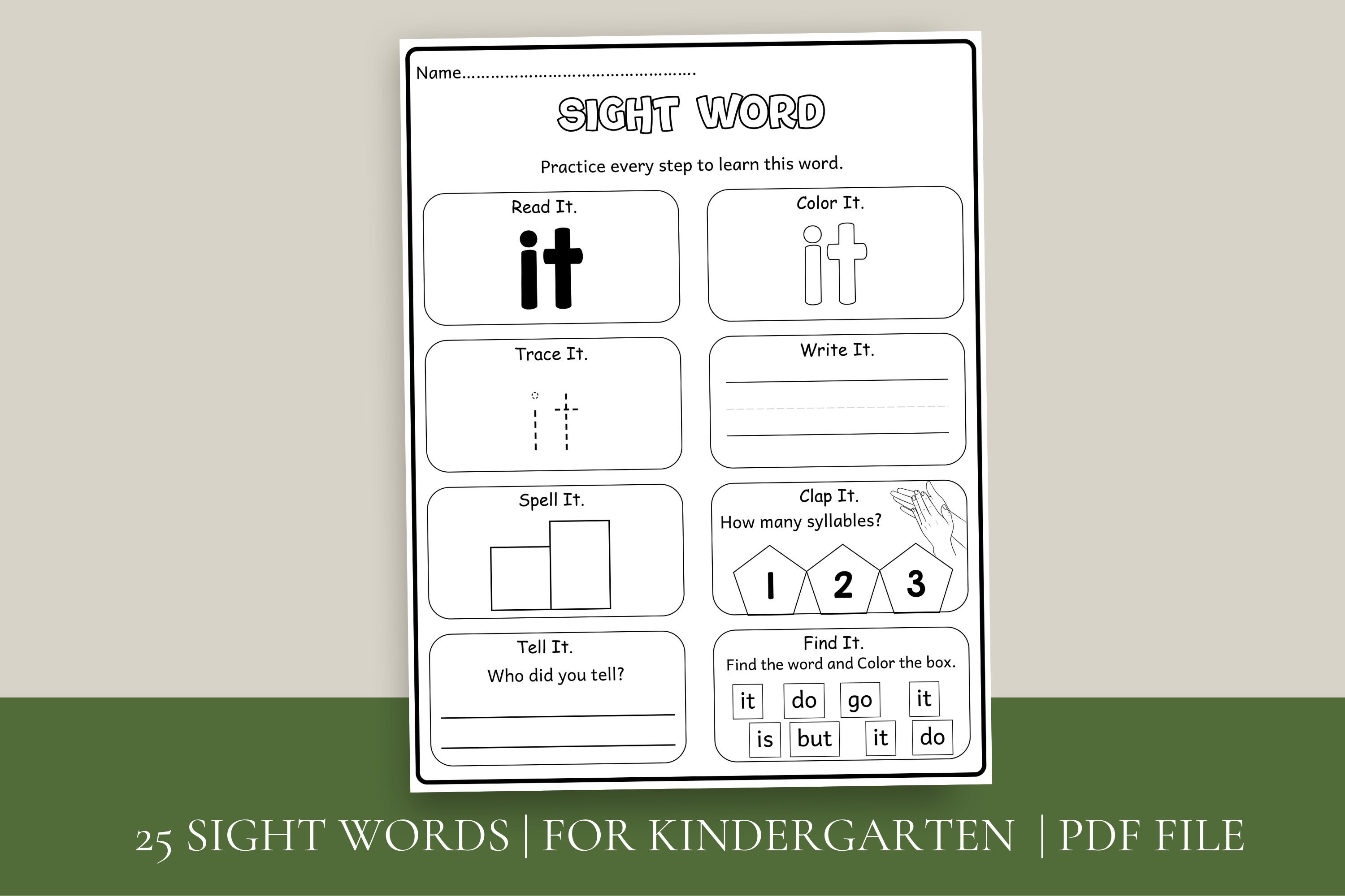 25 Sight Words for Kindergarten, Preschool Sight Words Worksheets ...
