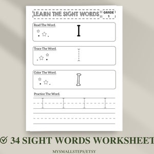 Printable Sight Words, Kindergarten Sight Word Worksheets, Preschool ...