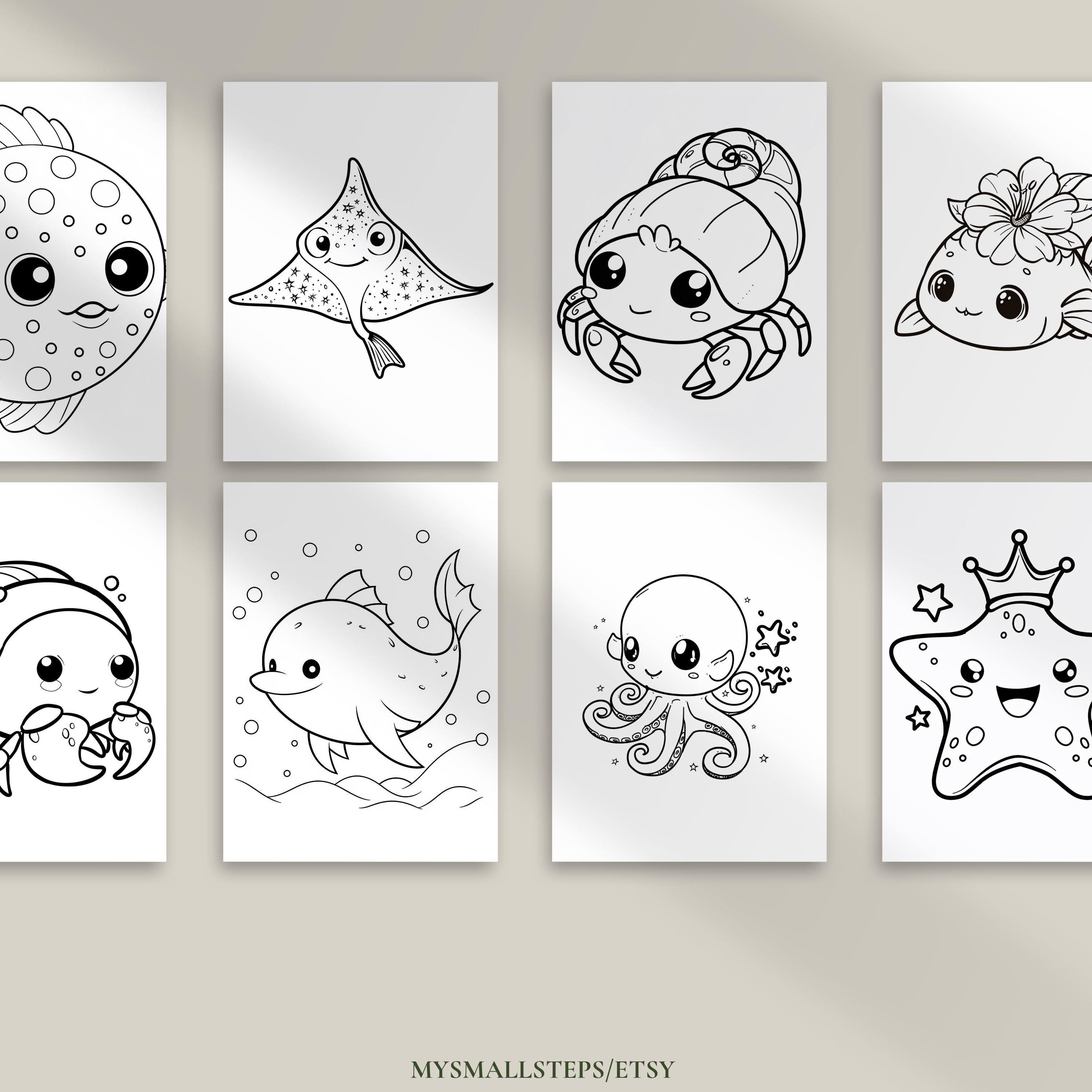 Ocean Animal Coloring Pages, Easy Coloring Pages for Kids and Adults ...