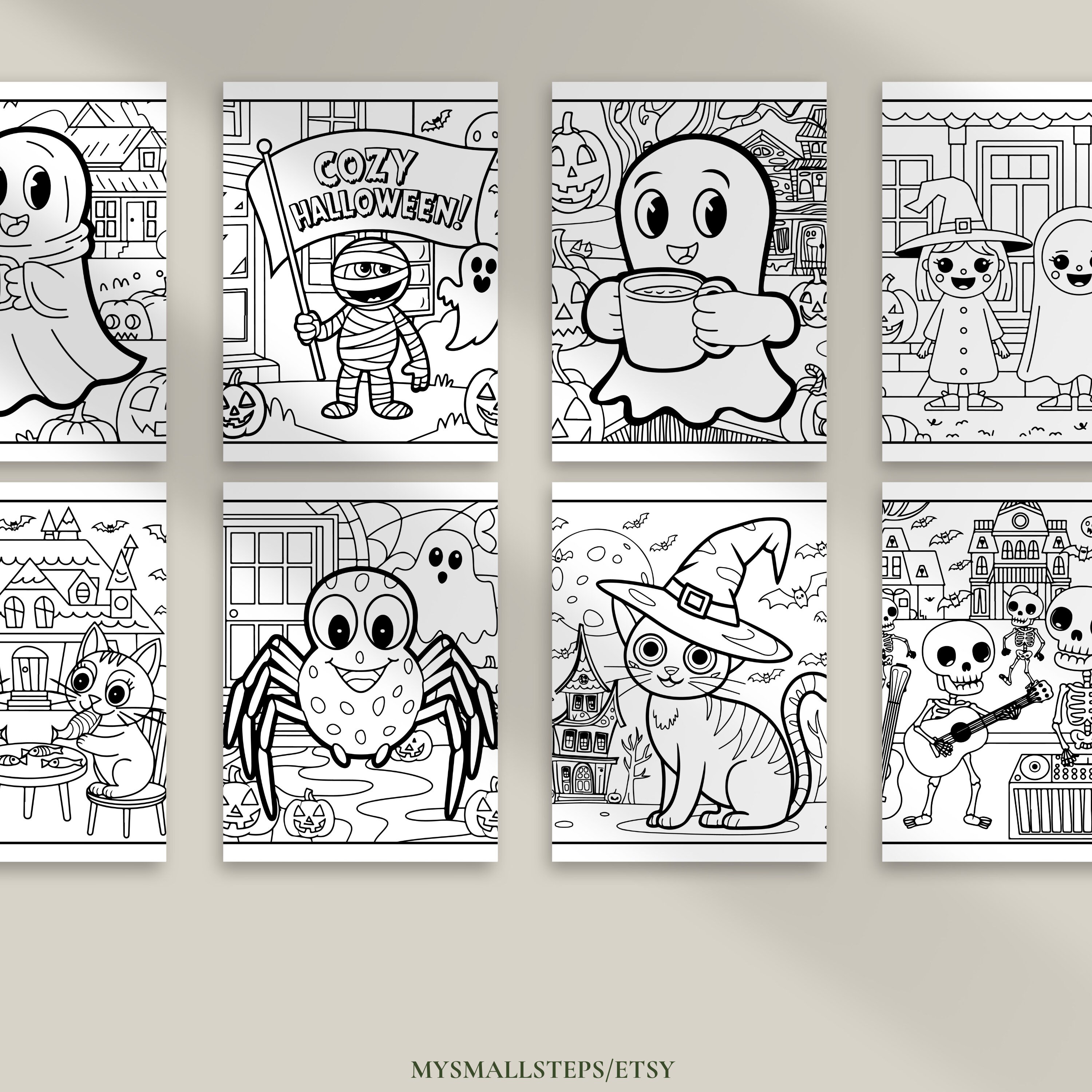 Cozy Halloween Coloring Book, Printable Fall Coloring Pages, Easy ...
