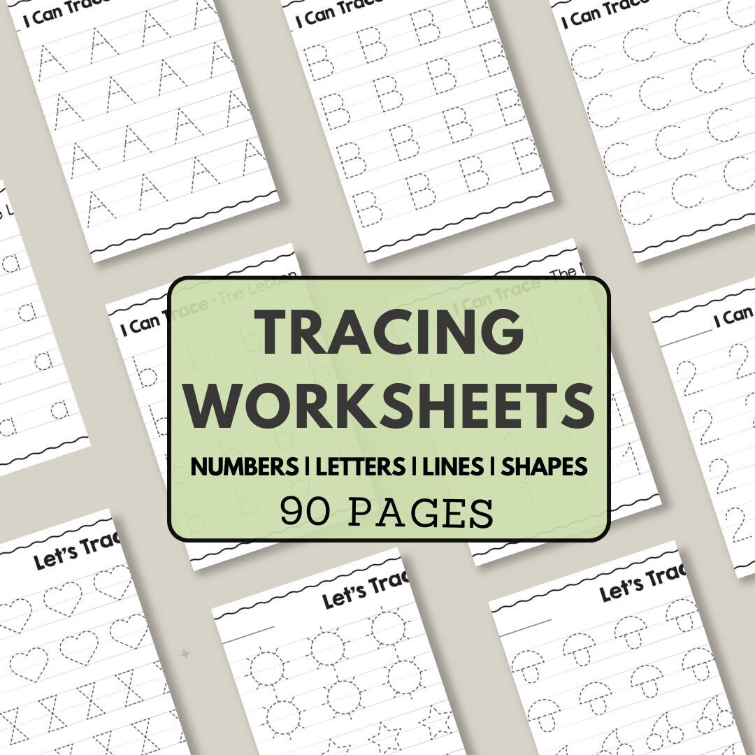 90 Tracing Worksheets for Preschool, Lines Trace Pages Printable ...
