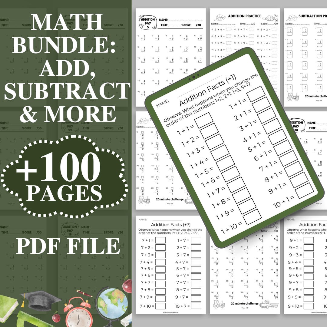 Addition and Subtraction Worksheet, 1st Grade Math Bundle, Busy Book ...