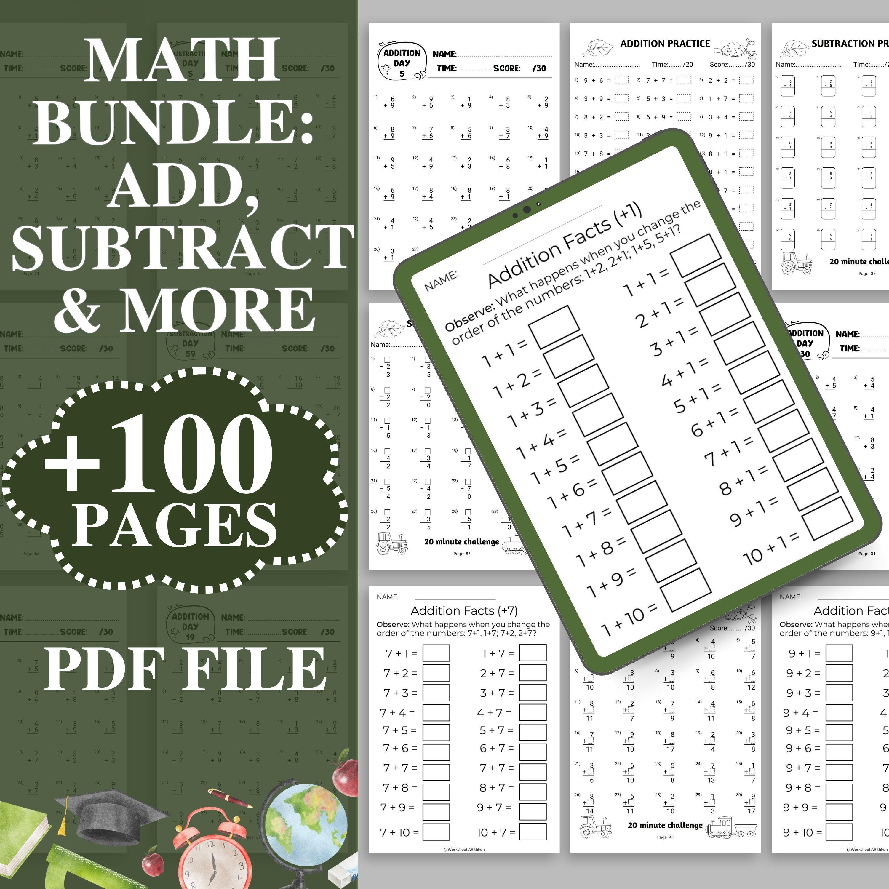 Addition and Subtraction Worksheet, 1st Grade Math Bundle, Busy Book ...