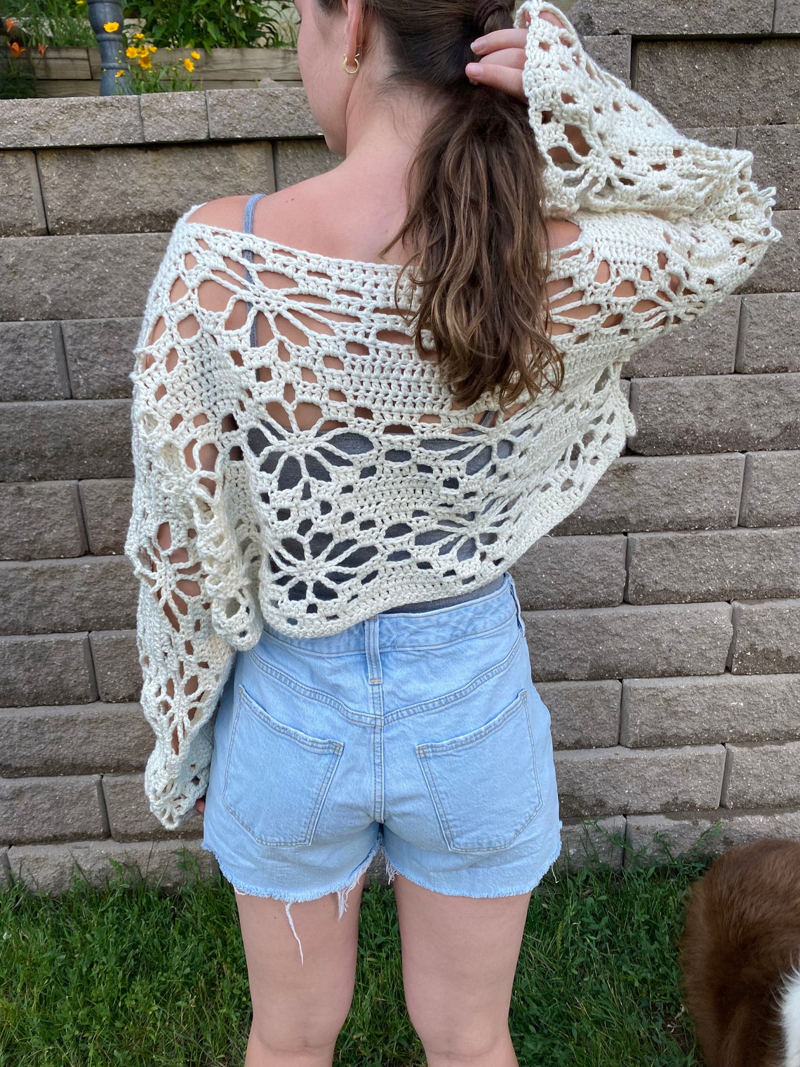 Cropped Crochet Mesh Flower Top - Etsy
