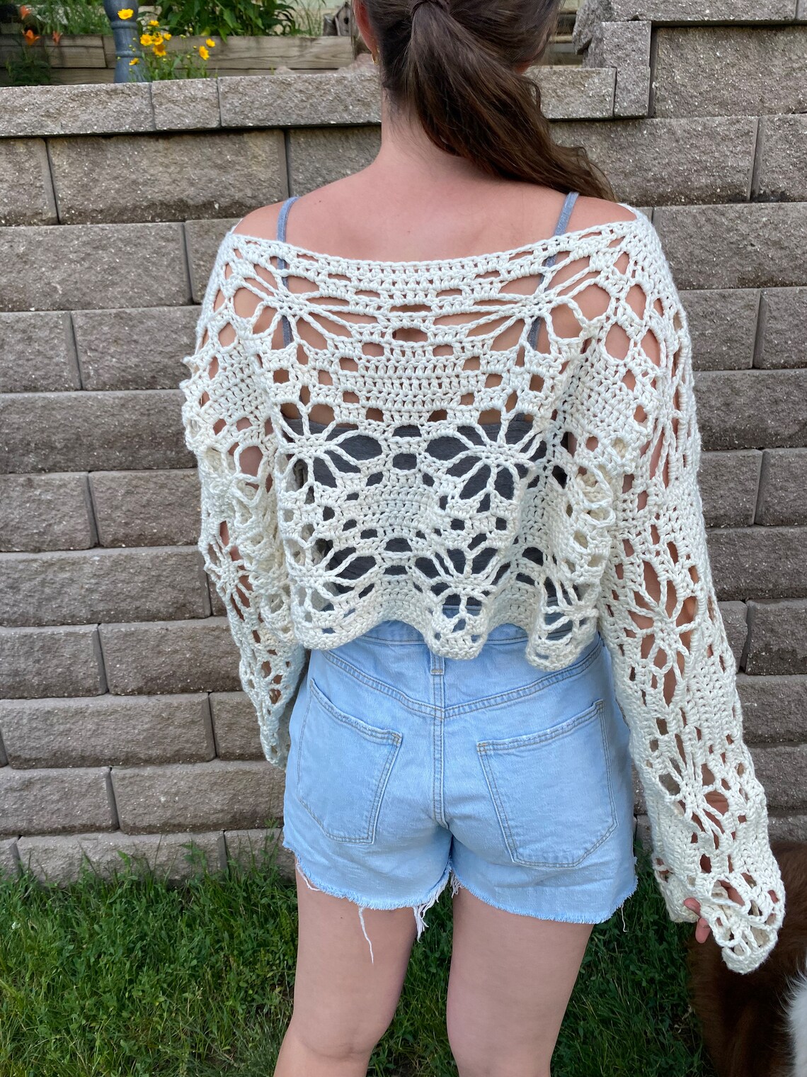 Cropped Crochet Mesh Flower Top - Etsy
