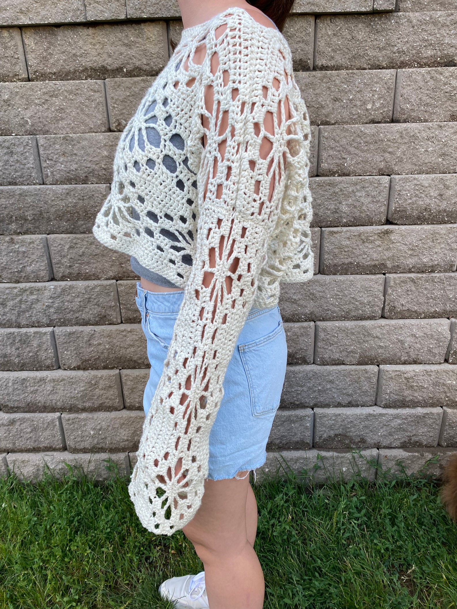 Cropped Crochet Mesh Flower Top - Etsy